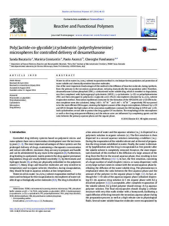 (PDF) Poly(lactide- co -glycolide)/cyclodextrin (polyethyleneimine) microspheres for controlled ...