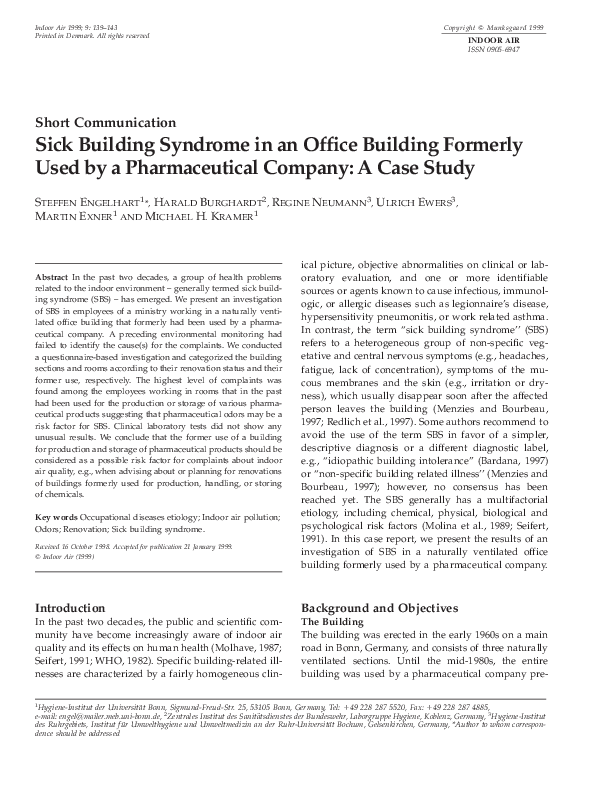 (PDF) Sick Building Syndrome in an Office Building Formerly Used by a ...