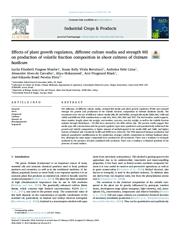 (PDF) Effects of plant growth regulators, different culture media and strength MS on production ...