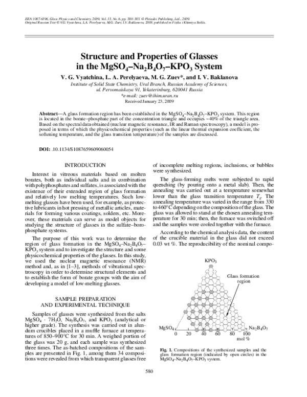 (PDF) Structure and properties of glasses in the MgSO4-Na2B4O7-KPO3 system