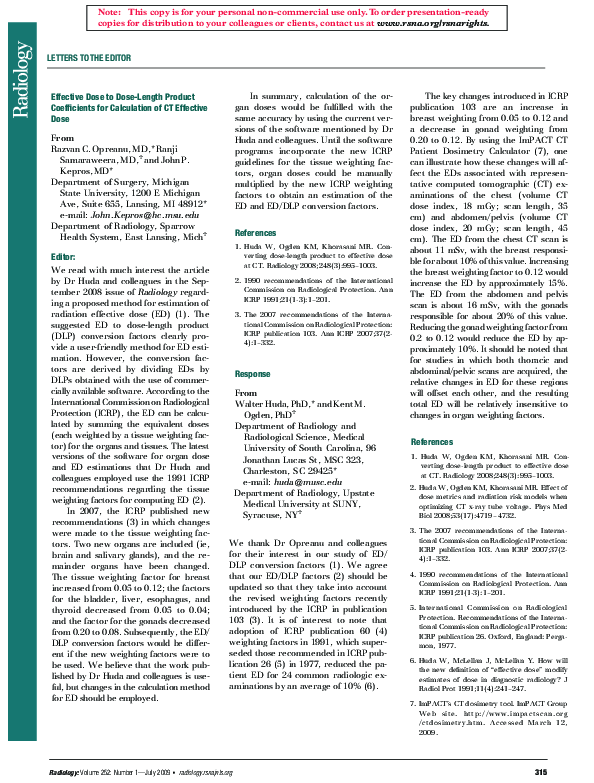 (PDF) Effective Dose to Dose-Length Product Coefficients for ...
