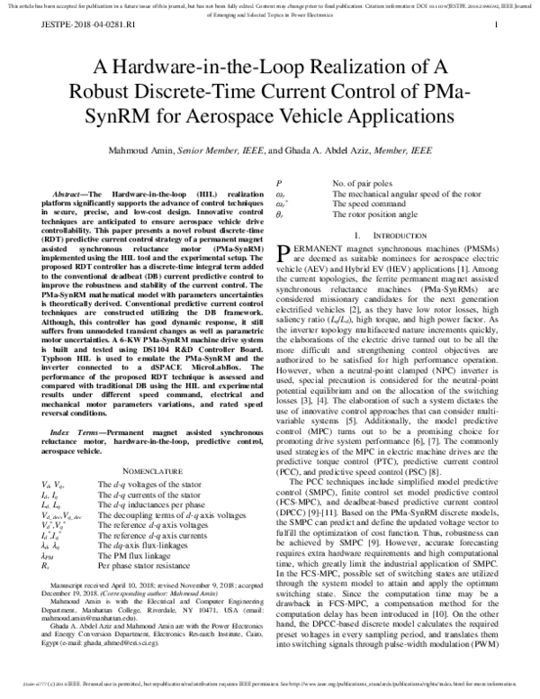 (PDF) A Hardware-in-the-Loop Realization of a Robust Discrete-Time Current Control of PMa-SynRM ...