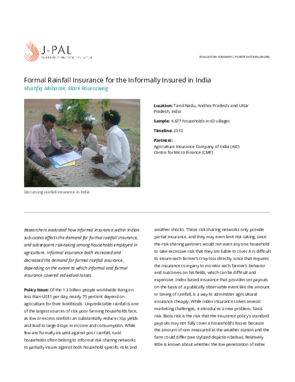 (PDF) Formal Rainfall Insurance for the Informally Insured in India