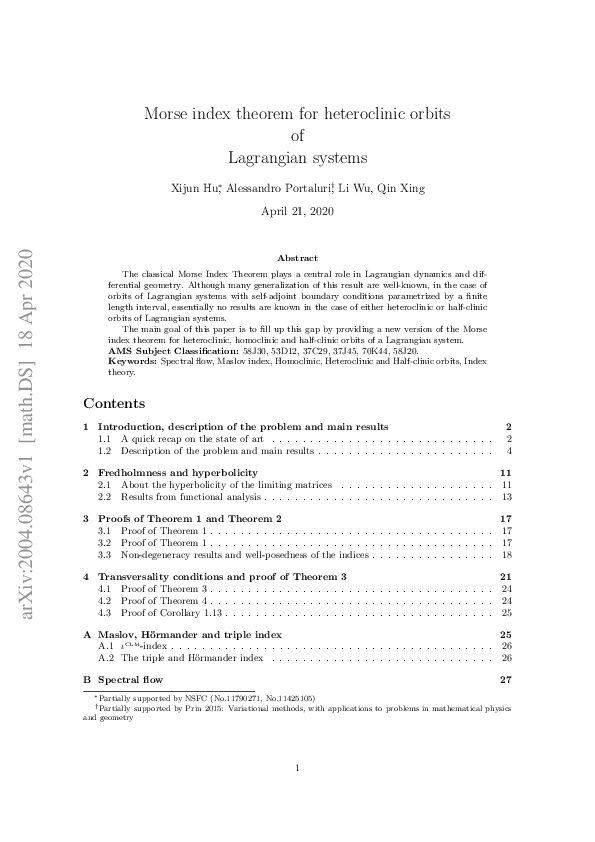 (PDF) Morse index theorem for heteroclinic orbits of Lagrangian systems | Alessandro Portaluri ...