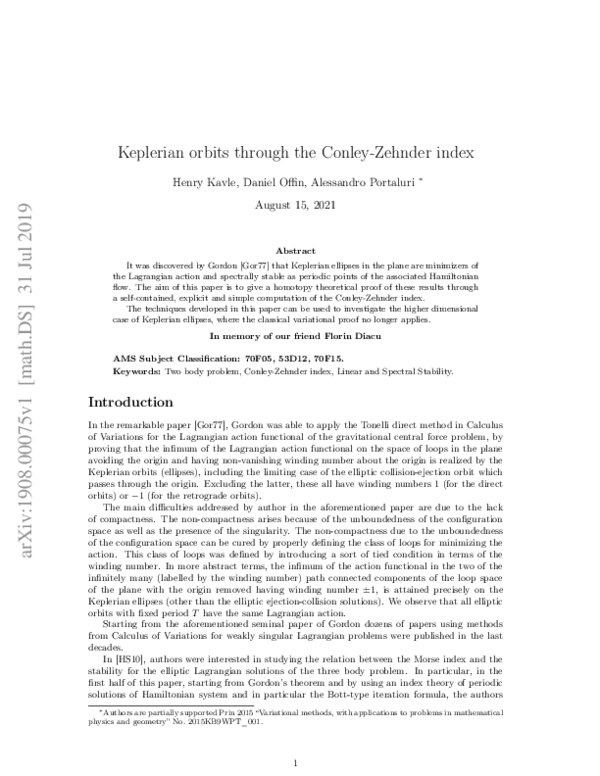 (PDF) Keplerian Orbits Through the Conley–Zehnder Index