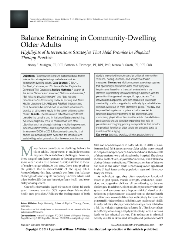 (PDF) Balance Retraining in Community-Dwelling Older Adults