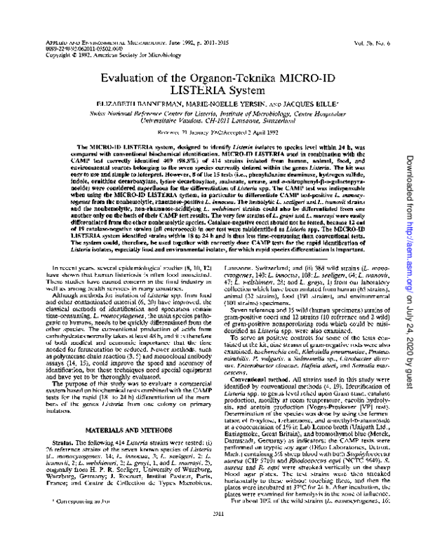 (PDF) Evaluation of the Organon-Teknika MICRO-ID LISTERIA system