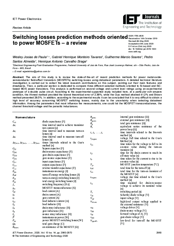 (PDF) Switching losses prediction methods oriented to power MOSFETs – a ... (PDF) Switching losses prediction methods oriented to power MOSFETs – a ...