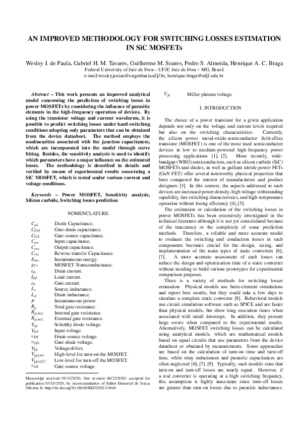 (PDF) AN IMPROVED METHODOLOGY FOR SWITCHING LOSSES ESTIMATION IN SiC MOSFETs