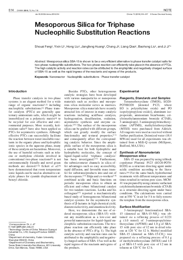(PDF) Mesoporous Silica for Triphase Nucleophilic Substitution Reactions