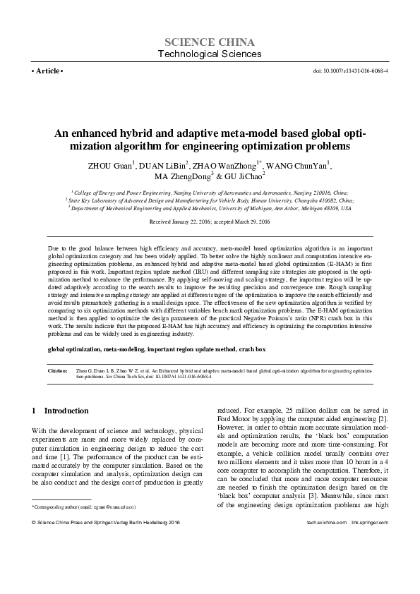 (PDF) An enhanced hybrid and adaptive meta-model based global optimization algorithm for ...