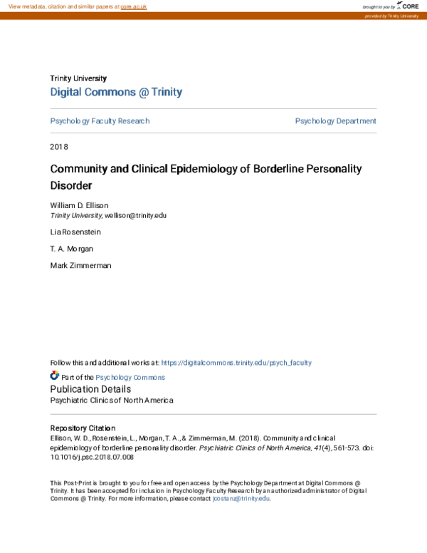 (PDF) Community and Clinical Epidemiology of Borderline Personality Disorder