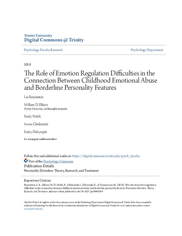 (PDF) The role of emotion regulation difficulties in the connection ...