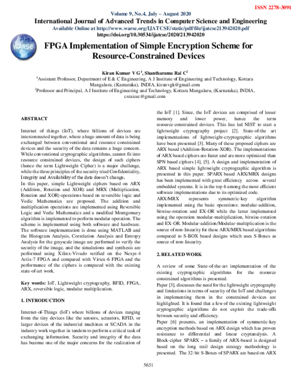 (PDF) FPGA Implementation of Simple Encryption Scheme for Resource-Constrained Devices