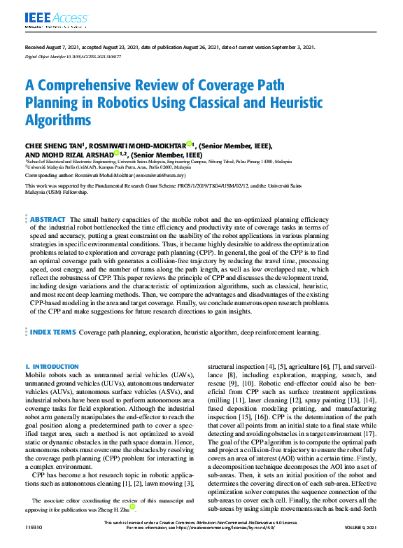 Pdf A Comprehensive Review Of Coverage Path Planning In Robotics Using Classical And Heuristic