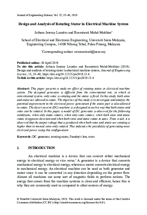 (PDF) Design and Analysis of Rotating Stator in Electrical Machine System