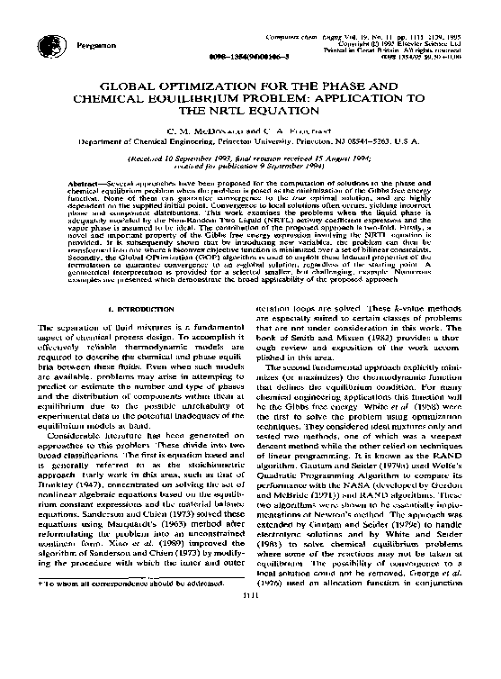 (PDF) Global optimization for the phase and chemical equilibrium problem: Application to the ...