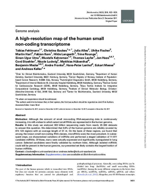 Pdf A High Resolution Map Of The Human Small Non Coding Transcriptome