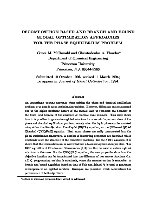 (PDF) Decomposition based and branch and bound global optimization approaches for the phase ...