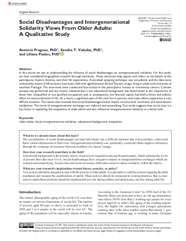 (PDF) Social Disadvantages and Intergenerational Solidarity Views From ...