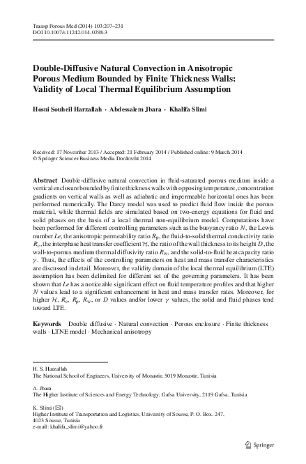 Pdf Double Diffusive Natural Convection In An Anisotropic Porous Cavity With Opposing Buoyancy