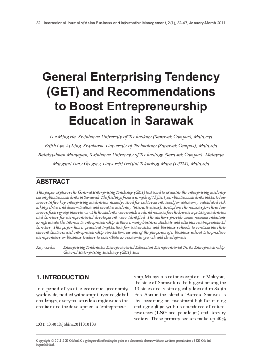 (PDF) General Enterprising Tendency (GET) and Recommendations to Boost ...