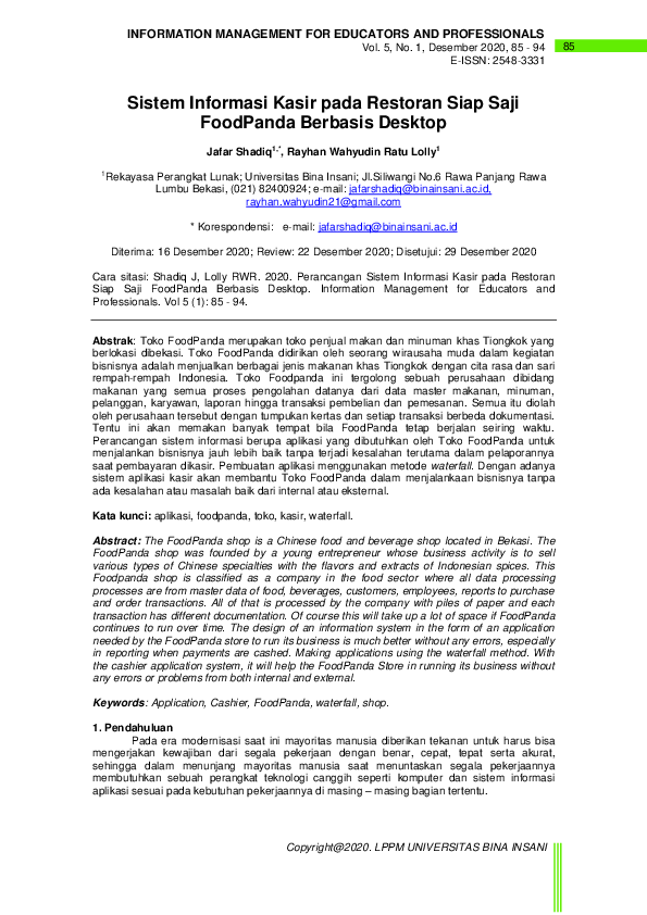 (PDF) Sistem Informasi Kasir pada Restoran Siap Saji FoodPanda Berbasis ...