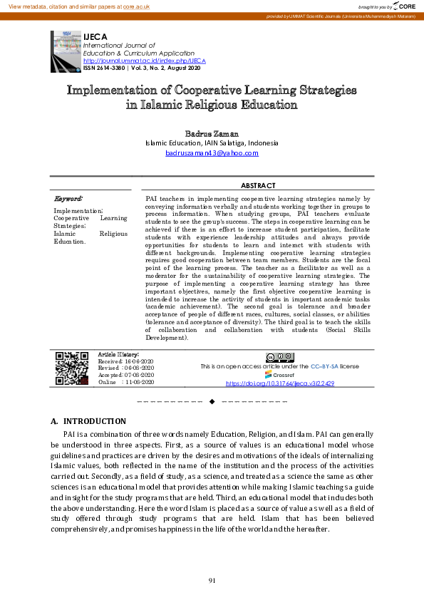 (PDF) Implementation of Cooperative Learning Strategies in Islamic Religious Education
