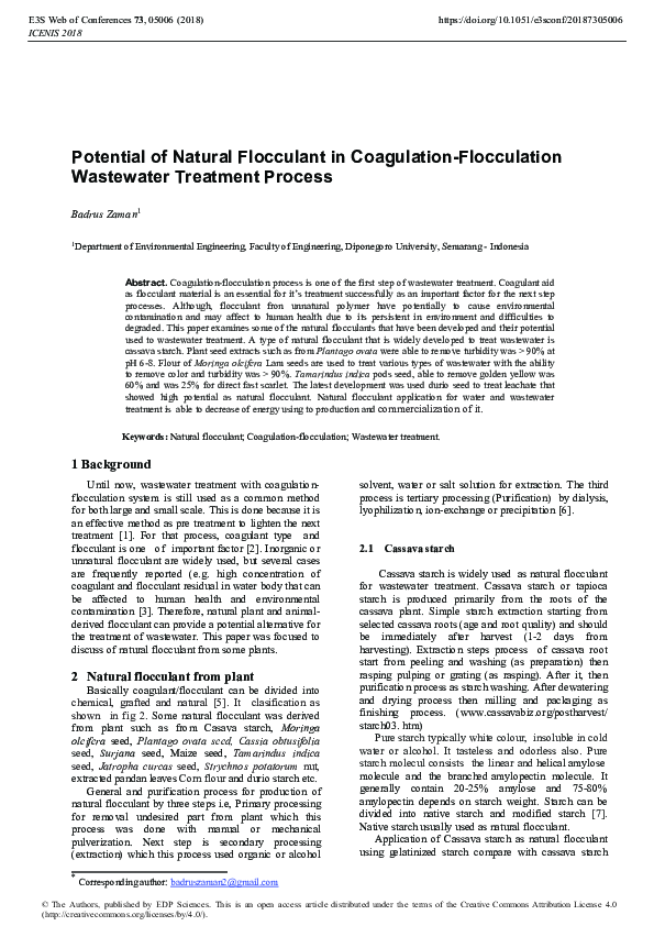 (PDF) Potential of Natural Flocculant in Coagulation-Flocculation ...