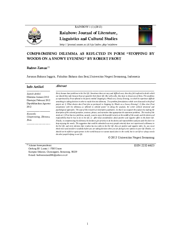 (PDF) Compromising Dilemma as Reflcted in Poem “Stopping by Woods on a ...