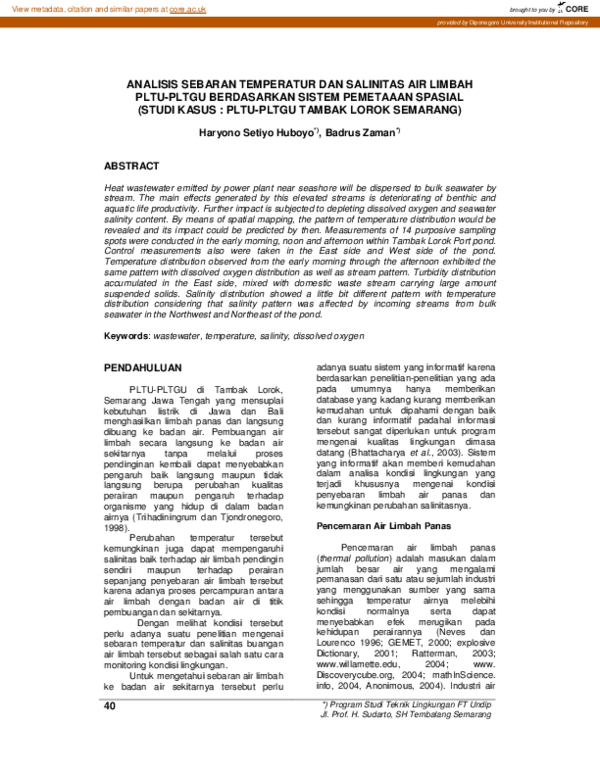 (PDF) Analisis Sebaran Temperatur Dan Salinitas Air Limbah Pltu-Pltgu Berdasarkan Sistem ...