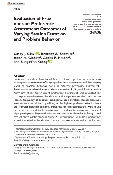(PDF) Evaluation of Free-operant Preference Assessment: Outcomes of ...