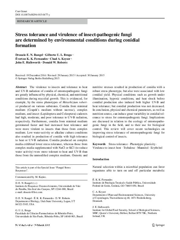 (PDF) Stress tolerance and virulence of insect-pathogenic fungi are ...