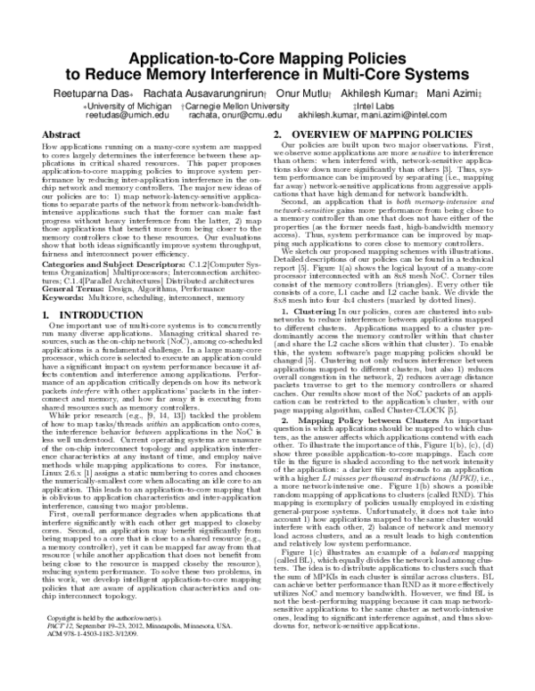 Pdf Application To Core Mapping Policies To Reduce Memory Interference In Multi Core Systems