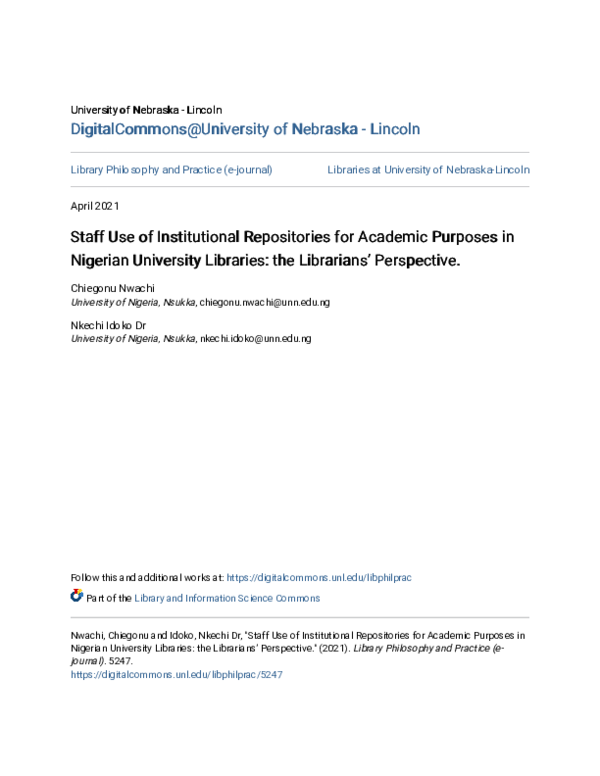 (PDF) Staff Use of Institutional Repositories for Academic Purposes in ...