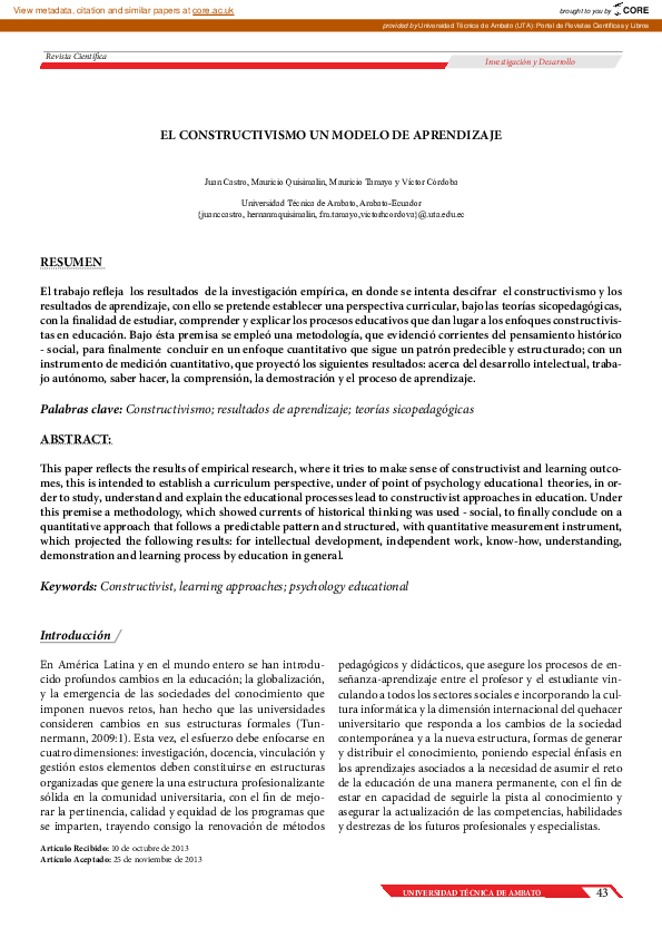 (PDF) El Constructivismo Un Modelo De Aprendizaje