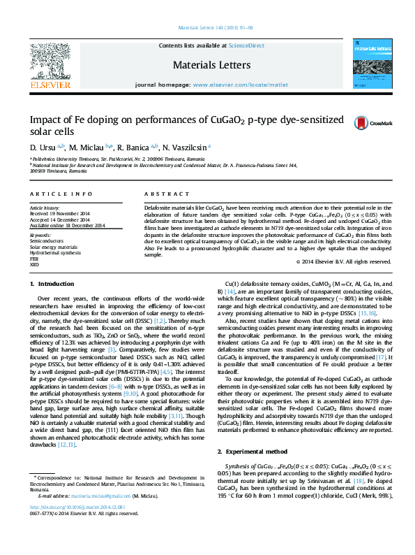 (PDF) Impact of Fe doping on performances of CuGaO2 p-type dye ...