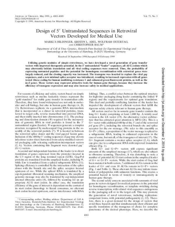 (PDF) Design of 5′ Untranslated Sequences in Retroviral Vectors ...