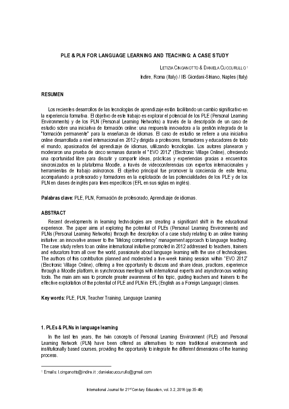 (PDF) PLE PLN for language learning and teaching: a case study
