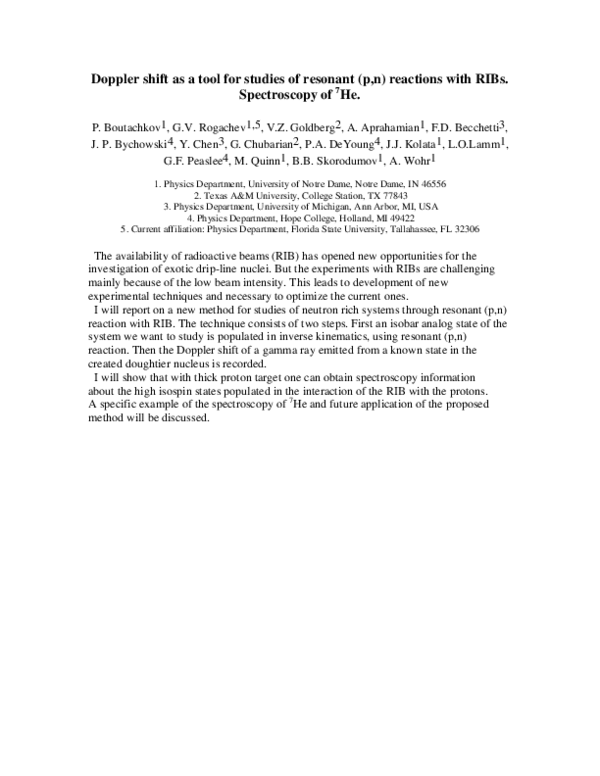 (PDF) Doppler shift as a tool for studies of resonant (p,n) reactions ...