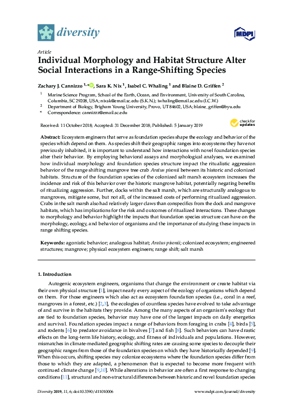 (PDF) Individual Morphology and Habitat Structure Alter Social ...