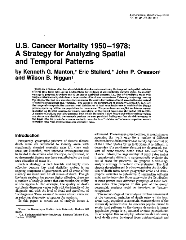 Pdf U S Cancer Mortality 1950 1978 A Strategy For Analyzing Spatial And Temporal Patterns