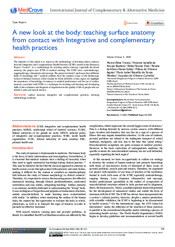 (PDF) A new look at the body: teaching surface anatomy from contact with Integrative and ...