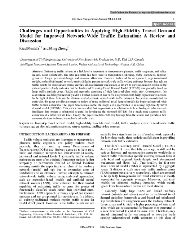 Pdf Challenges And Opportunities In Applying High Fidelity Travel Demand Model For Improved