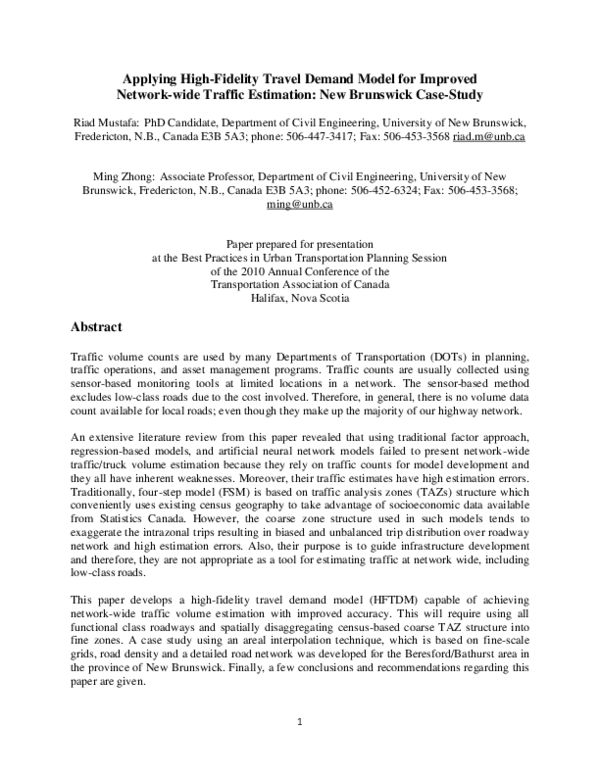 (PDF) Applying High-Fidelity Travel Demand Model for Improved Network ...