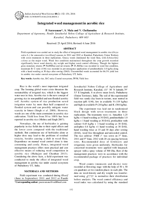 (PDF) Weed Management Strategies in Aerobic Rice