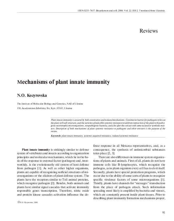 (PDF) Mechanisms of plant innate immunity
