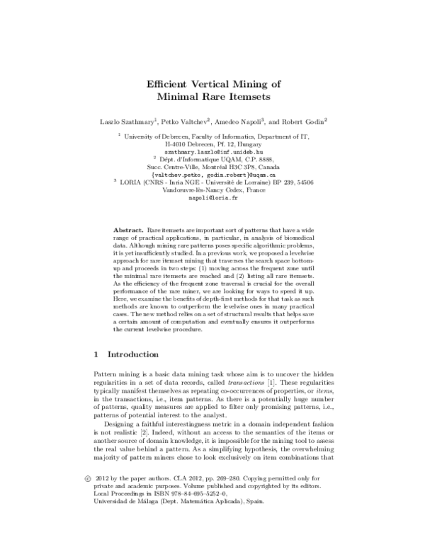 Pdf Efficient Vertical Mining Of Minimal Rare Itemsets L Szathmary