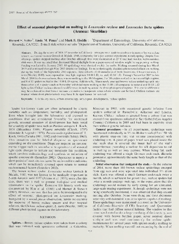 (PDF) Effect of seasonal photoperiod on molting in Loxosceles reclusa ...