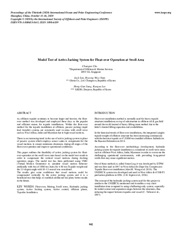 (PDF) Model Test of Active Jacking System for Float-Over Operation at ...